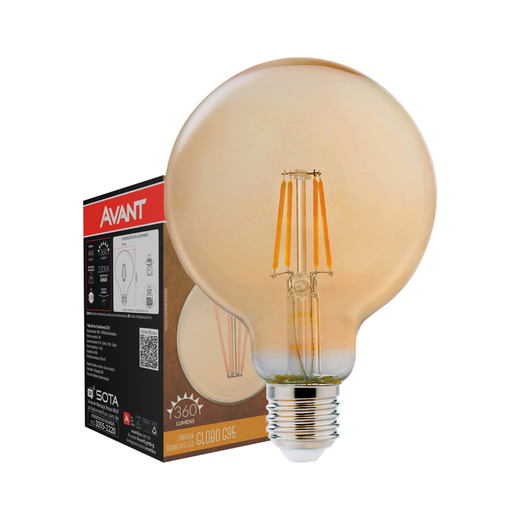Lâmpada Retrô Filamento Led 2200k Globo G95 4w Bivolt Avant Cor Da Luz ...