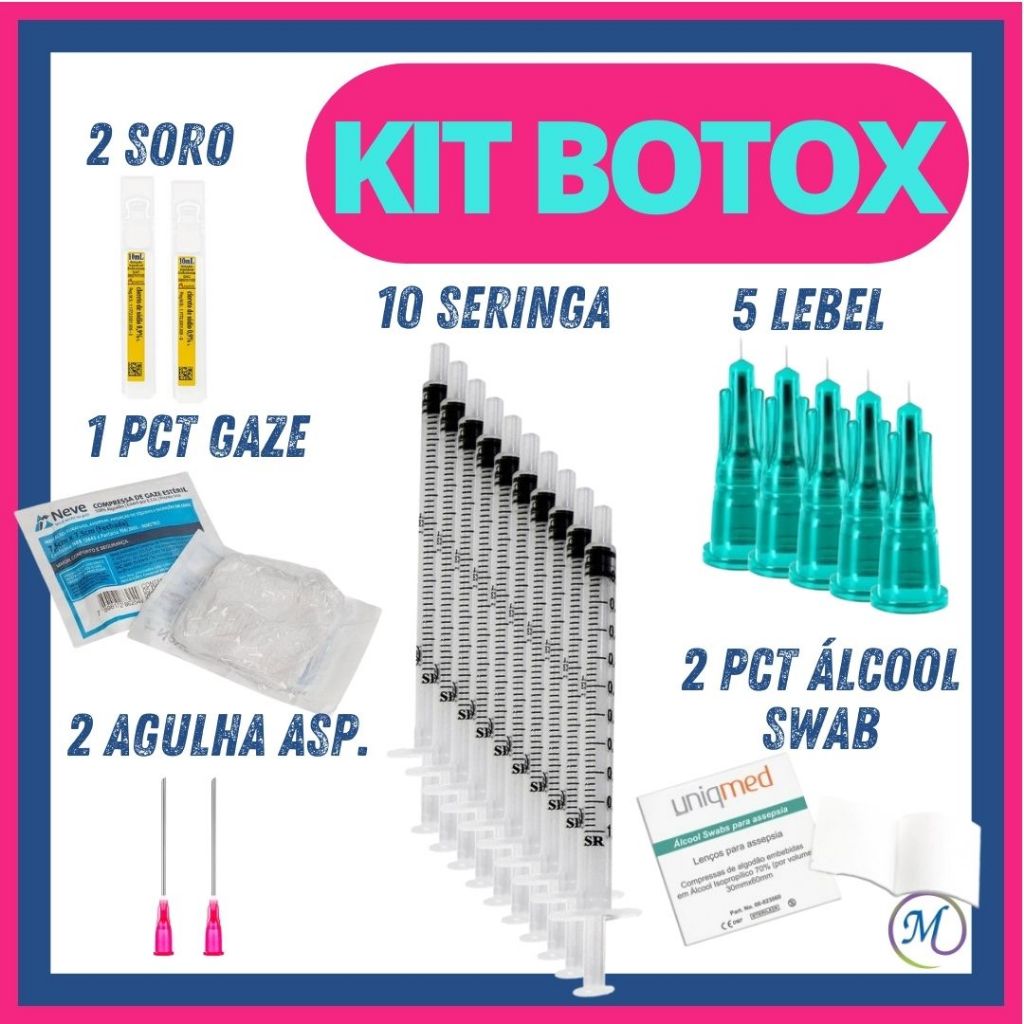 Kit Meso Botox: 5 Agulha de Lebel +10 Seringas 1ml + 2 amp. Fisiológic ...