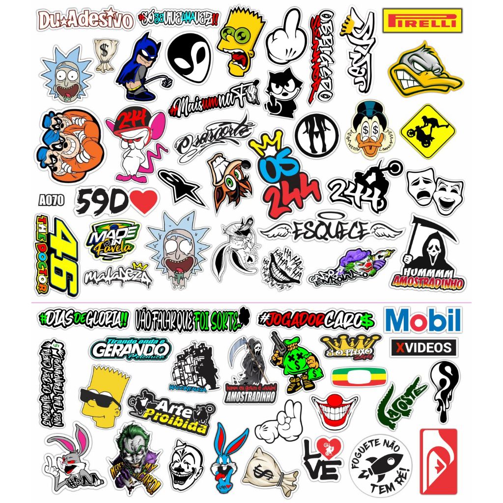 Super Cartela Kit Com 63 Adesivos Para Moto Carro e Notebook - Faz a Boa!