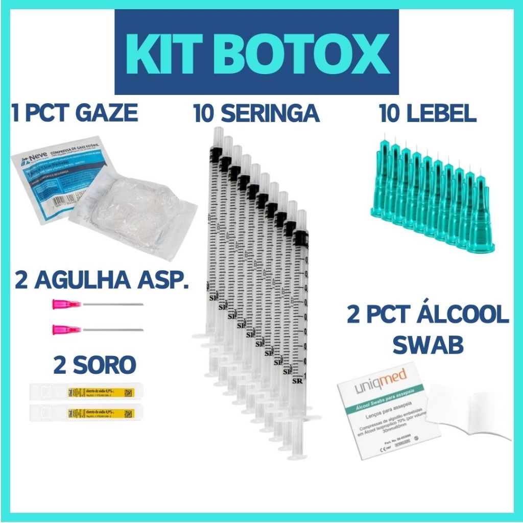 Kit Meso Botox: 10 Agulha de Lebel +10 Seringas 1ml +2 amp. Sol ...