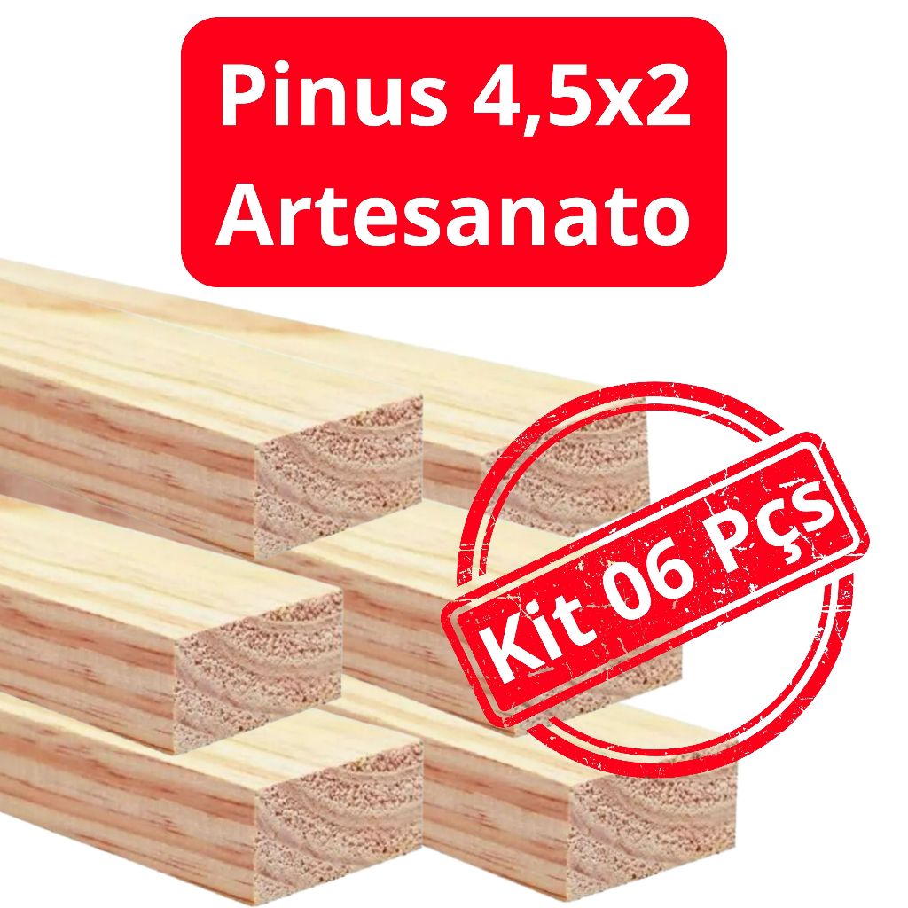 Kit 06 Ripas Sarrafos de Madeira Aplainadas para Artesanato Pinus 4,5cm ...