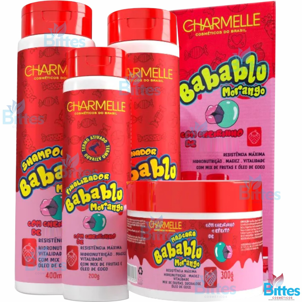 KIT BABABLU MORANGO CHARMELLE COSMÉTICOS COM CHEIRINHO DE MORANGO ...