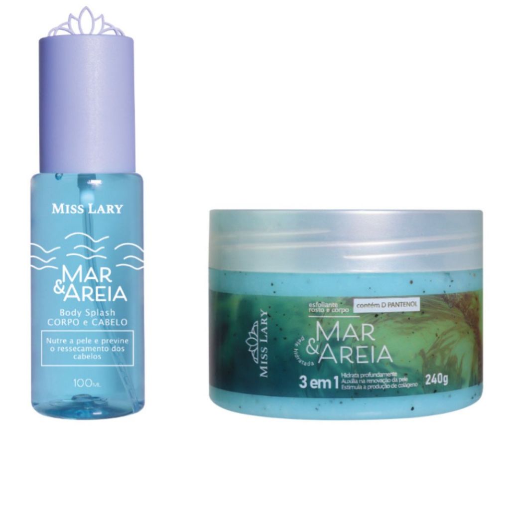 KIT BODY SPLASH + ESFOLIANTE CORPO E ROSTO - MAR & AREIA - MISS LARY | Shopee Brasil
