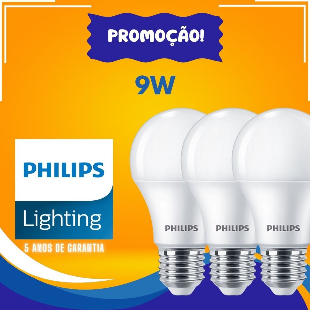 Lâmpada Led Philips 9W Equivale 60w Bivolt E27 A60 Branco Quente Frio e Neutro Luz Amarela e ...