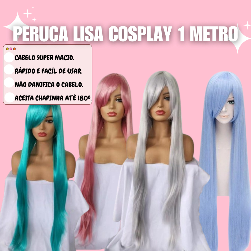 Peruca Wig Longa Cosplay Liso 100cm - 1 Metro - Escorrega o Preço