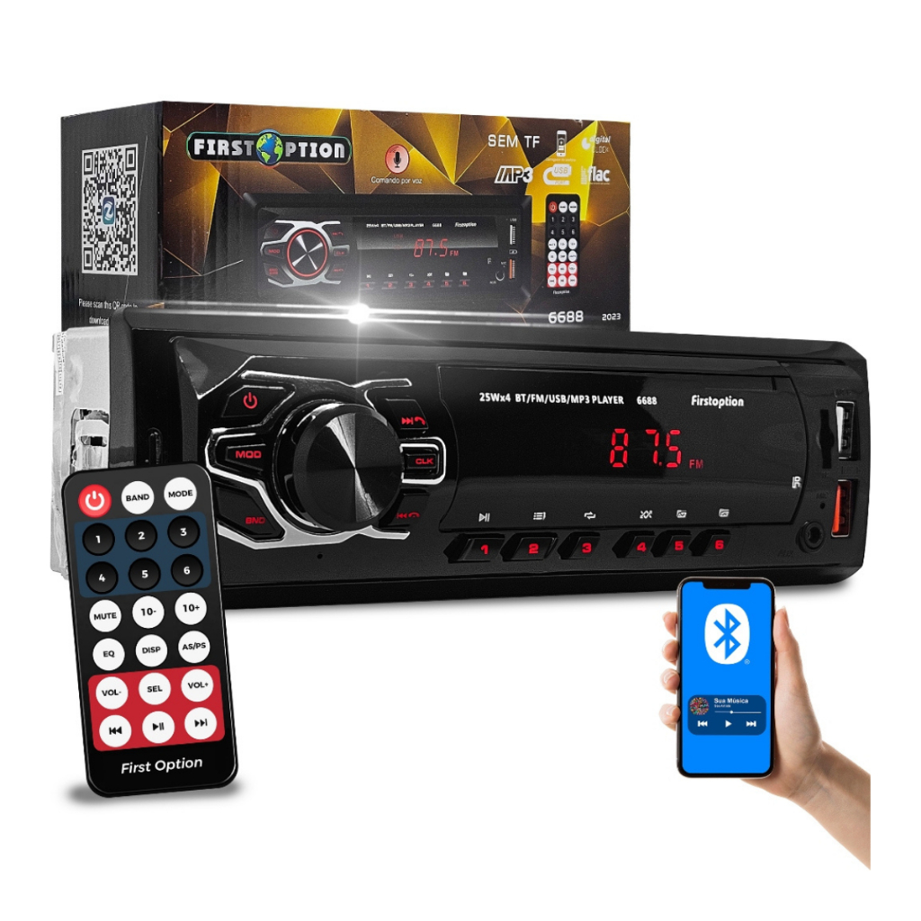 Rádio MP3 Player Som Automotivo Universal Bluetooth USB RCA Aux LED ...