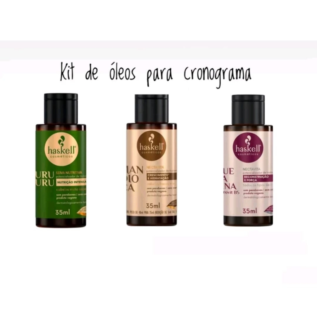 Kit 3 Óleos Para Cronograma Capilar - Haskell/Ampolas Nectavita 350ml cada/Mandioca,Murumuru e ...