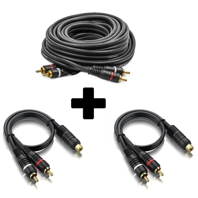 Cabo som automotivo RCA 5 metros + 2 cabos Y p/ módulo de carro ...