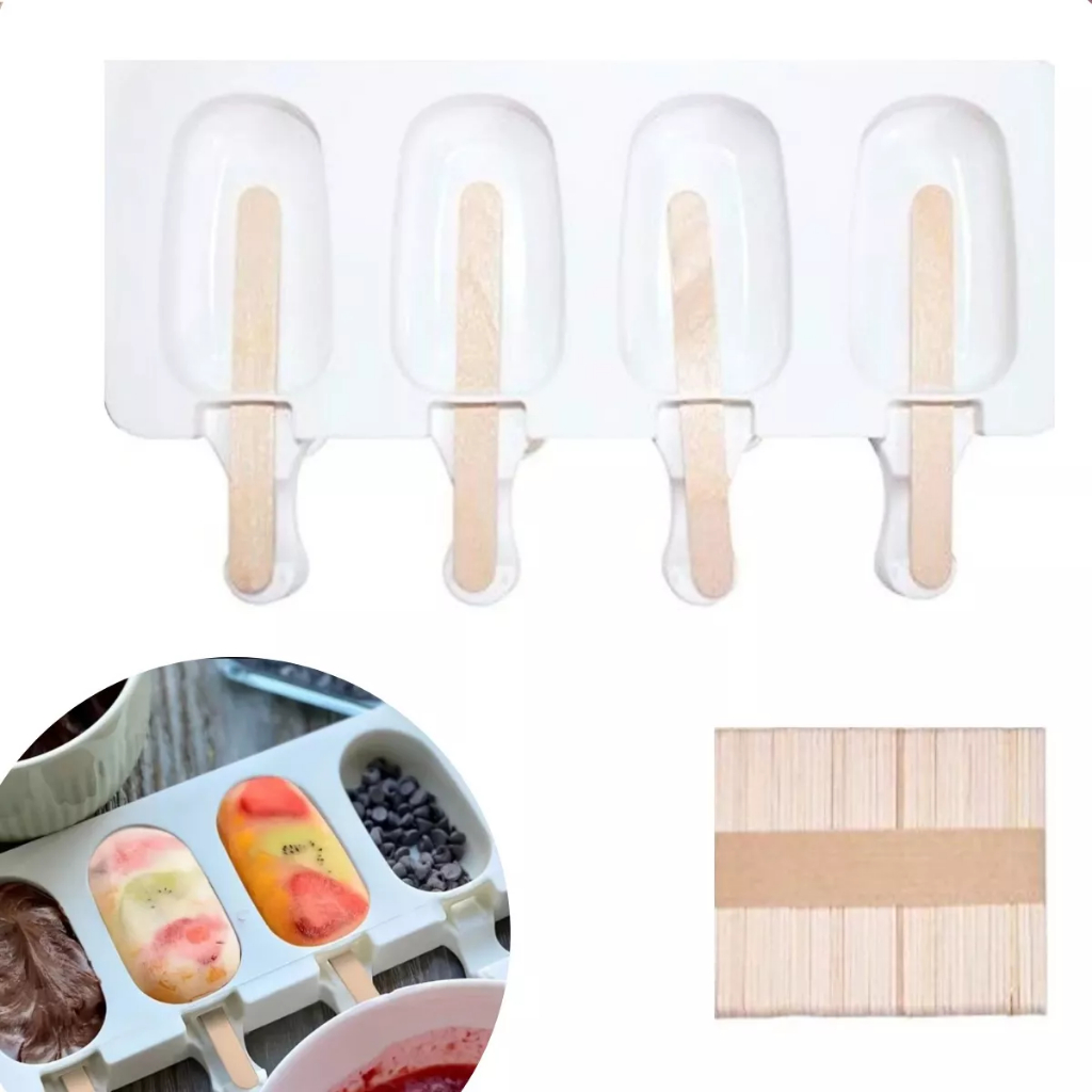 Forma Sorvete Silicone Picolé C/ 50 Palitos Magnum Festa 4 Cavidades ...