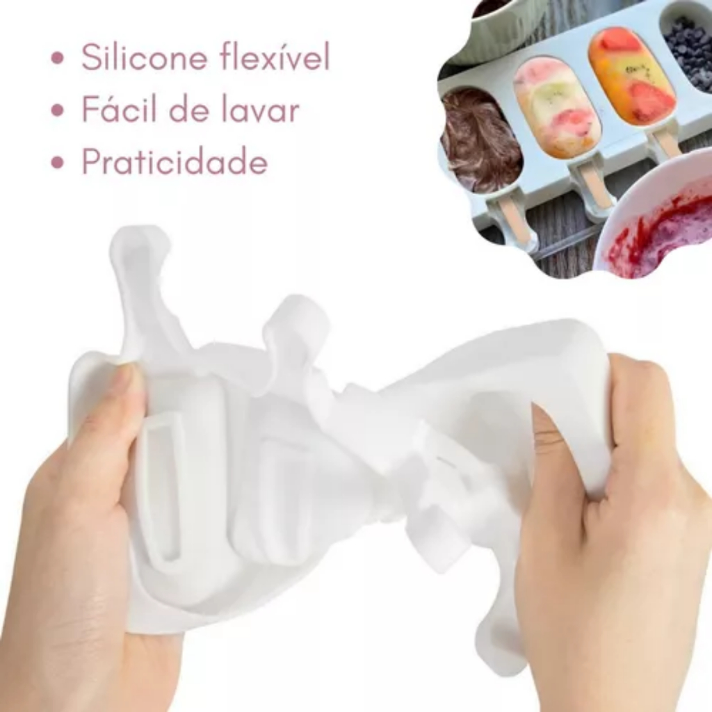 Forma Sorvete Silicone Picolé C/ 50 Palitos Magnum Festa 8 Cavidades ...