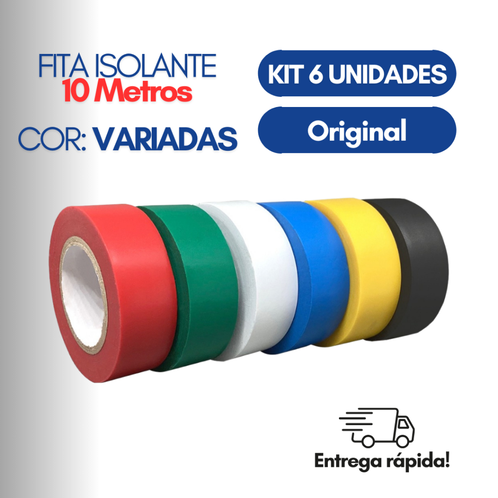 Kit 6 Fita Isolante Antichama Colorida 10 Metros - 19mm x 0,13mm ...