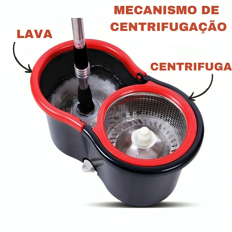Mop Grande 13 Litros Giratório Com Centrifuga Inox Cabo em Inox + 2 ...