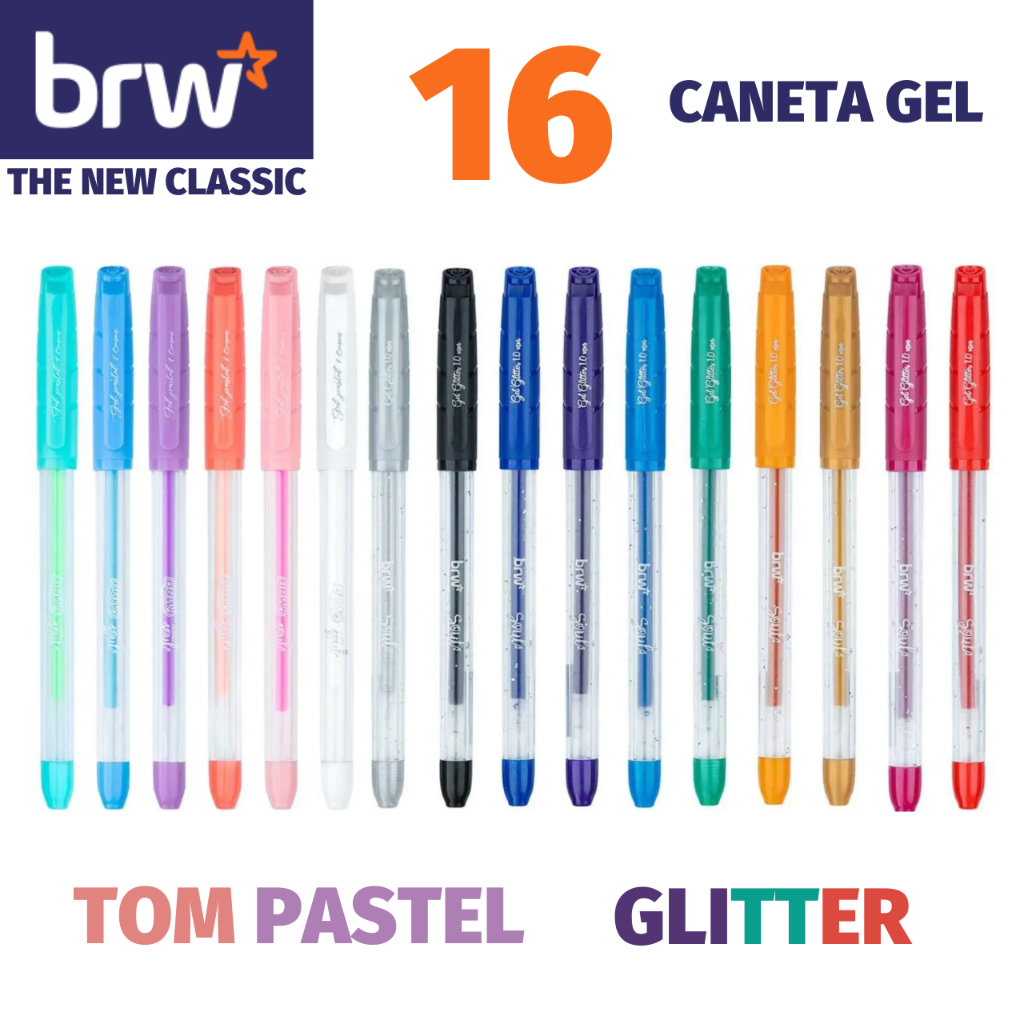 Kit Caneta em Gel BRW Tom Pastel Branca Glitter ou Tradicional 1.0mm | Shopee Brasil