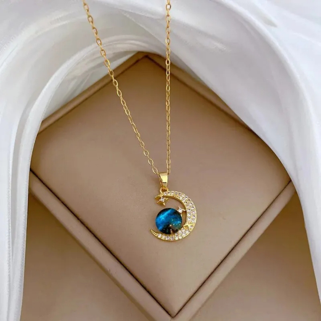 Colar De Lua E Universo Dourado Elegante Joia De Moda Feminina | Shopee ...