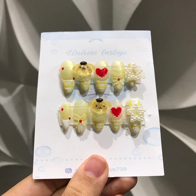 Unhas postiças em gel. Estilo da kawaii, My Melody e Kuromi, Pochacco e ...