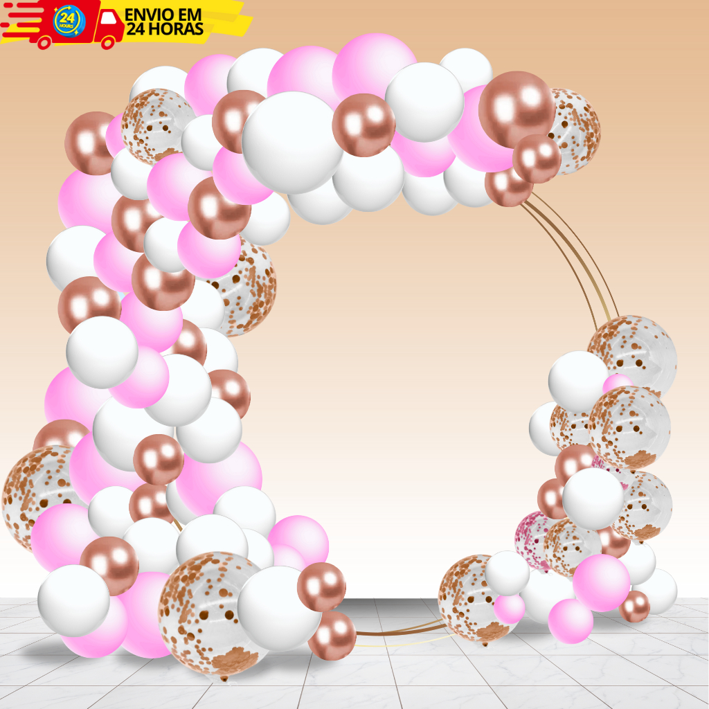 Kit 175 Balões Tema Rosa + Branco + Cristal N°7 + (Confete) + Rosê ...
