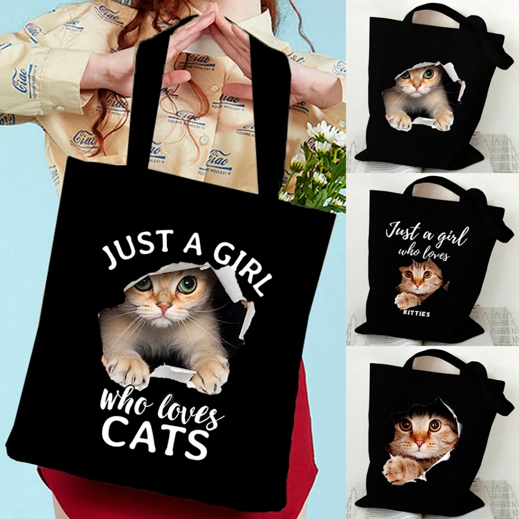 Bolsa Sacola Ecobag Preta Amo Gatos 35x40 | Shopee Brasil