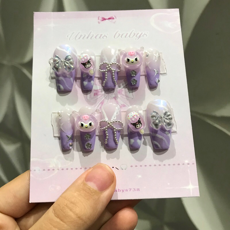 Unhas postiças em gel. Estilo da kawaii, My Melody e Kuromi, Pochacco e ...