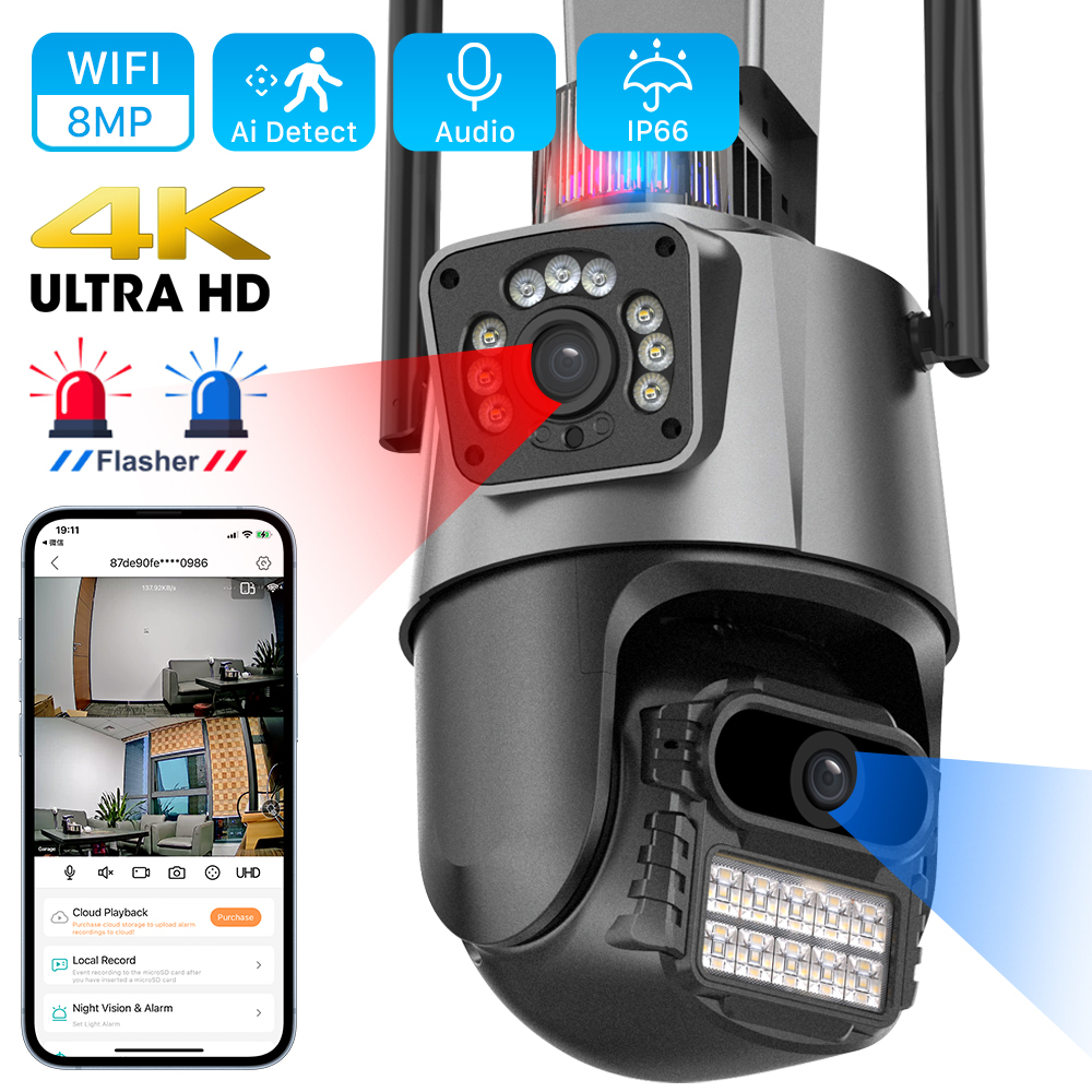 Câmera IP De 8MP 4K Com Tela Dupla De Lente PTZ Wifi De Vigilância ...