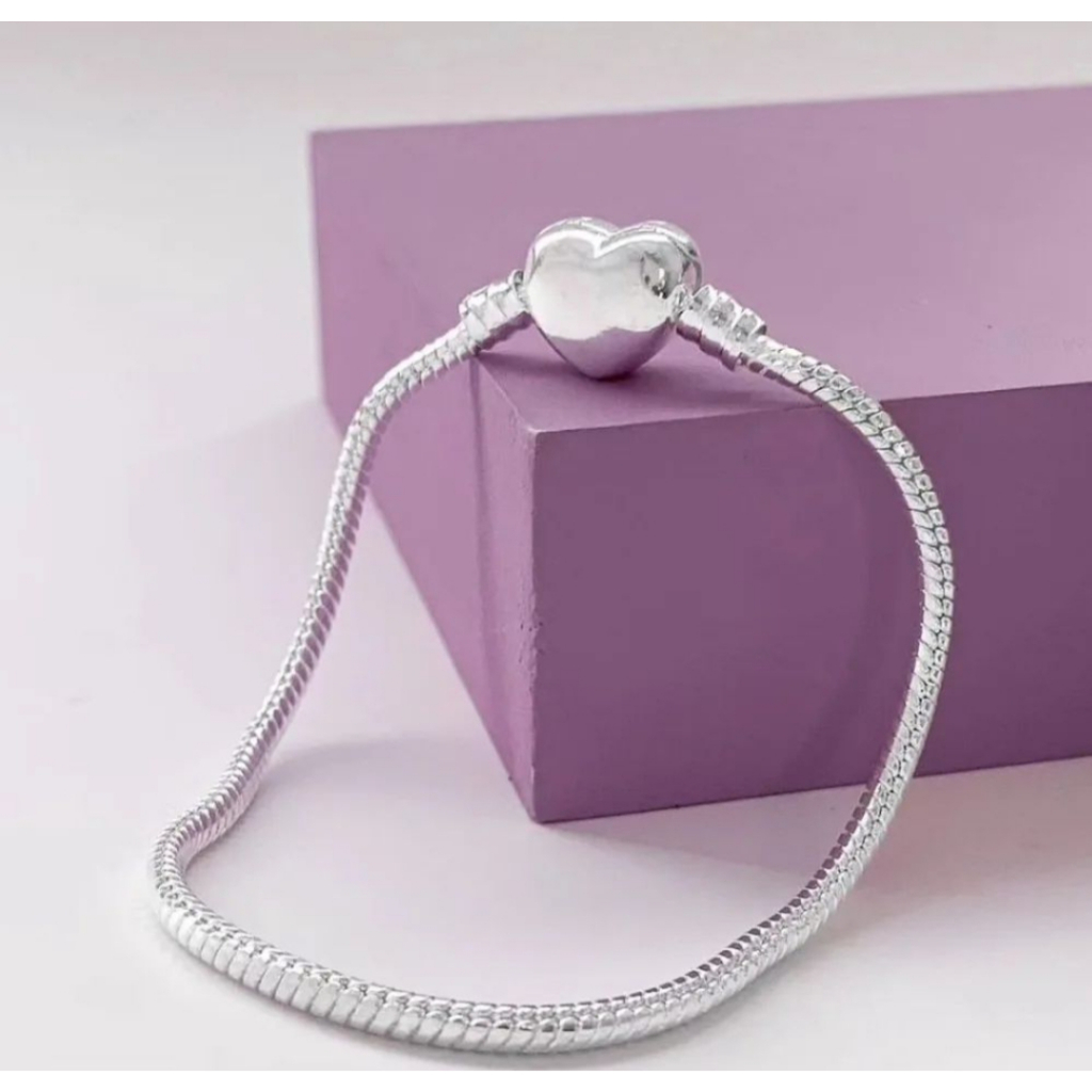 Pulseira Pandora Fecho Coração Banhado a Prata | Shopee Brasil
