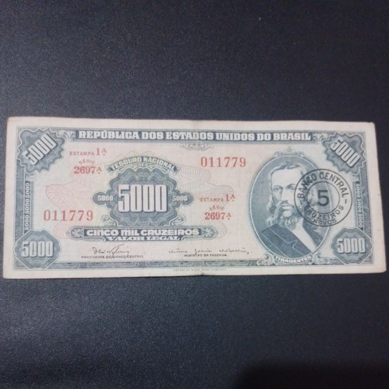 C123 Cédula 5000 Cruzeiros "Carimbo 5 Cruzeiros Novos" - MBC | Shopee Brasil