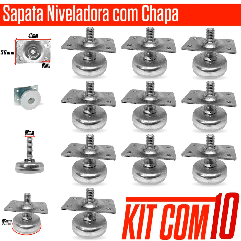 Kit 10 Unidades Pés Nivelador Para Móveis C/ Placa Ajustavel Pézinho ...