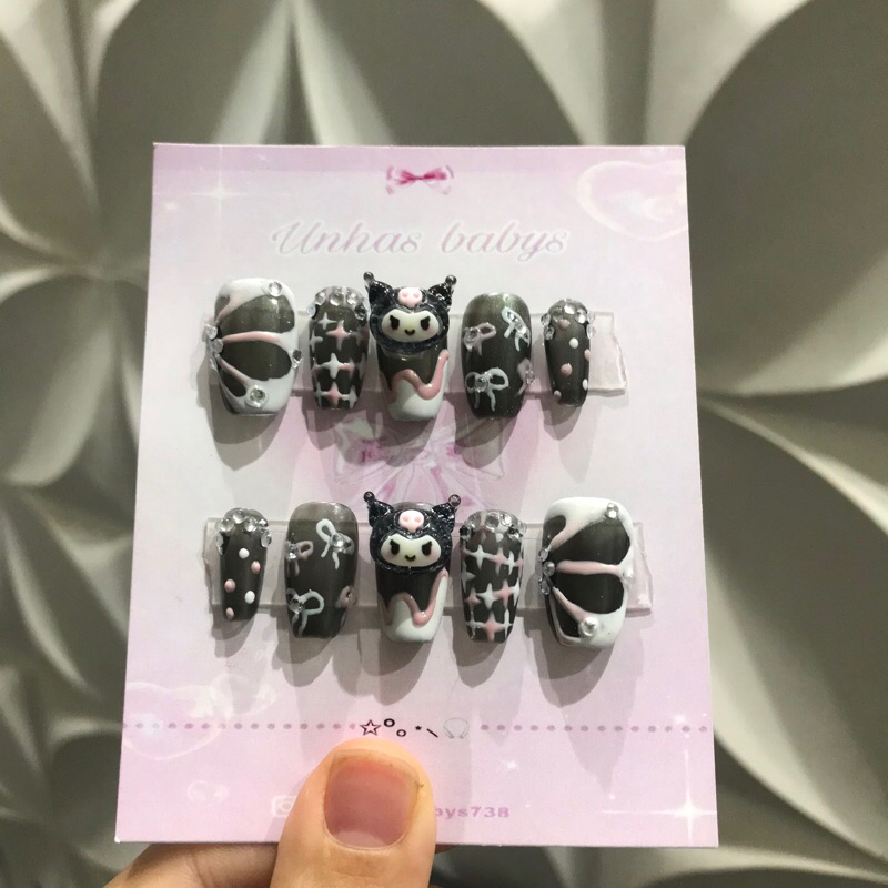 Unhas postiças em gel. Estilo da kawaii, My Melody e Kuromi, Pochacco e ...