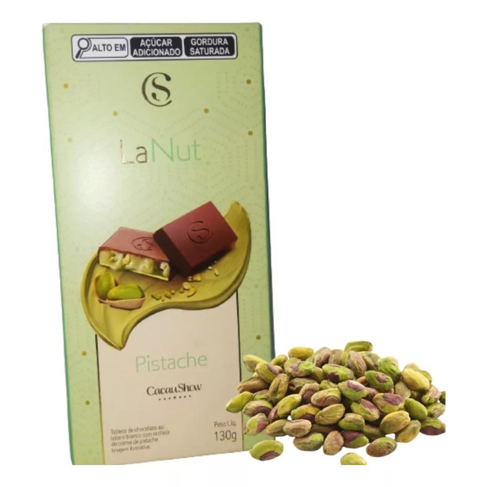 Barra De Chocolate Pistache Lanut Cacau Show Gourmet 130g Extremamente ...