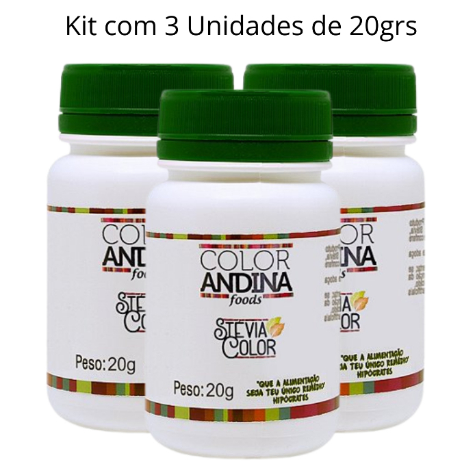 Adoçante Stévia 20g | Color Andina | 100% Natural | 3 Potes | Shopee Brasil