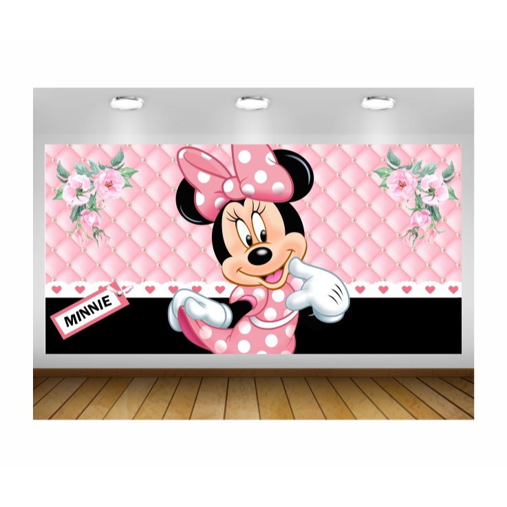 Painel de Festa Minnie Mouse Rosa e Floral Painel Minnie Rosa Painel de ...