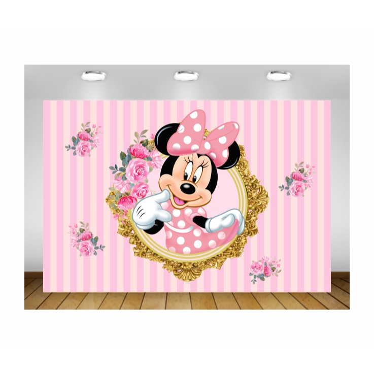 Painel de Festa Minnie Floral Rosa Disney Painel de Lona Minnie Rosa ...