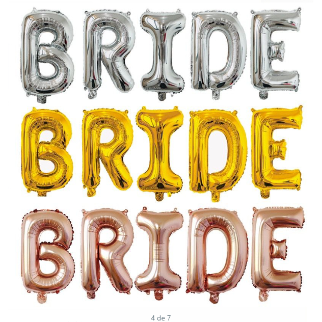 Kit 5 Balão Metalizado Letras BRIDE 40cm - noiva - despedida ...