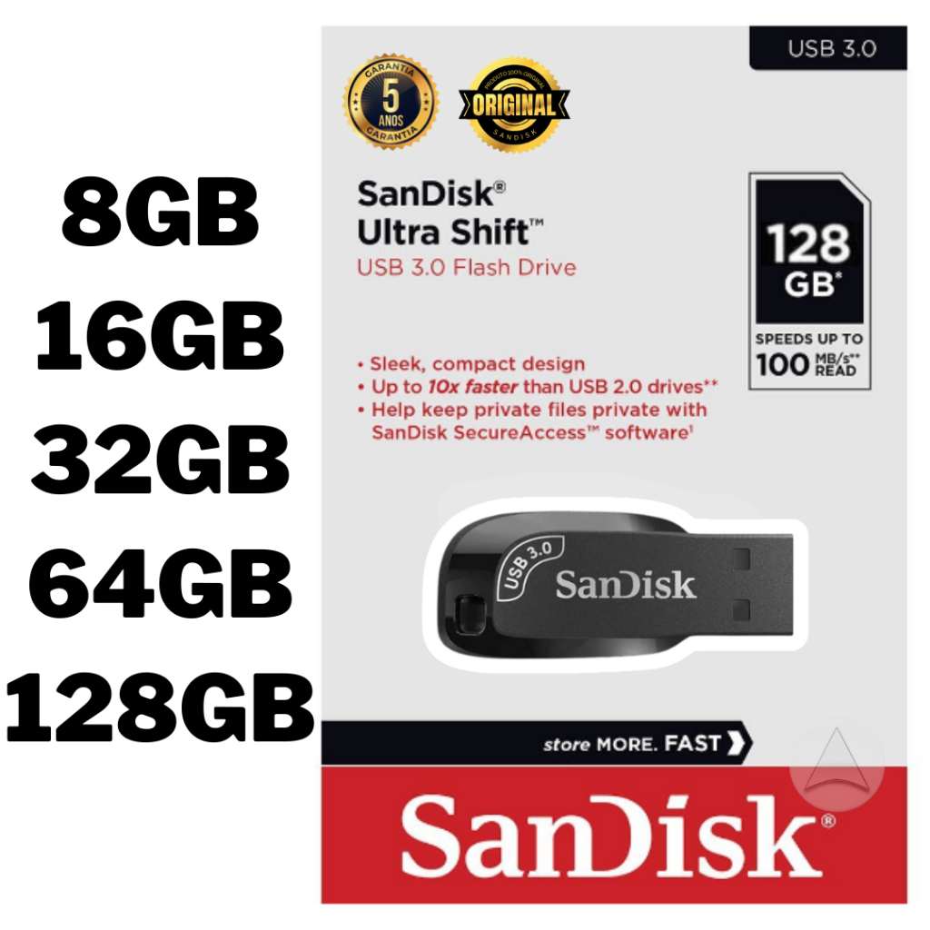 Pen Drive SanDisk Ultra Shift Original USB 3.2 128GB 64GB 32GB Z410 com Garantia | Shopee Brasil