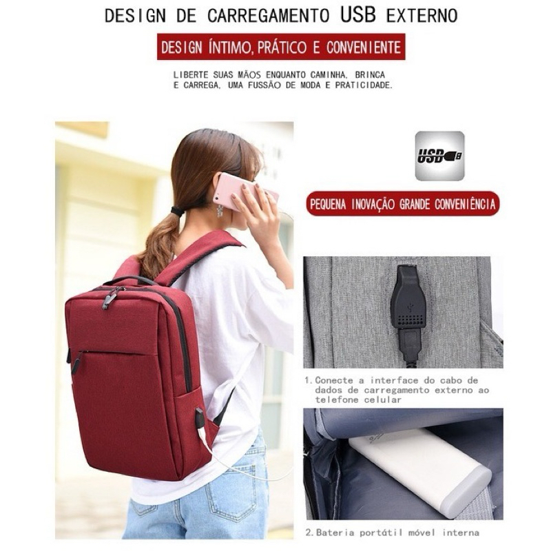 Mochila masculina Para Notebook Moda 18l 15.6 Polegadas Fone de ouvido e USB | Shopee Brasil