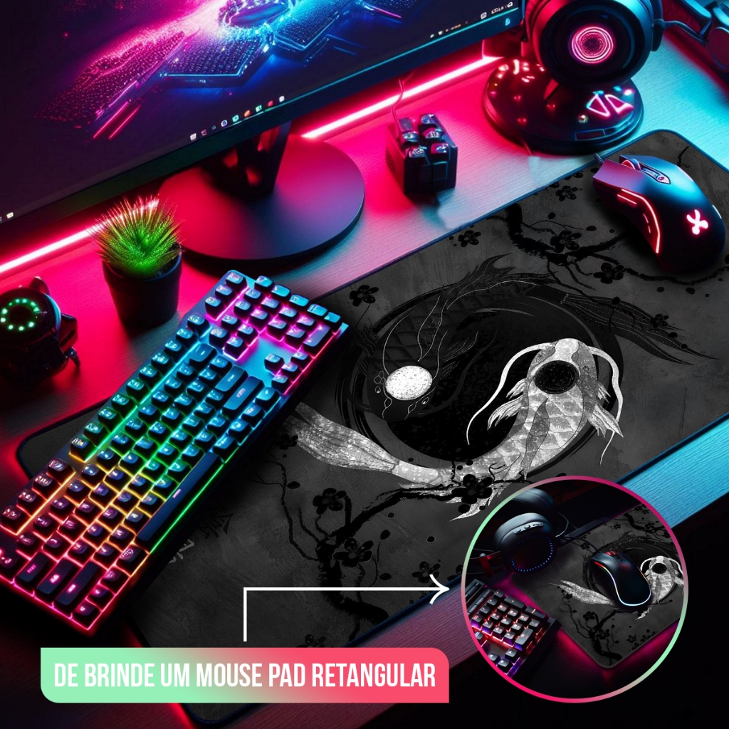 Kit 2 Mouse Pad Gamer Grande 70x35cm Quadrad Ergonômico 24x18cm Borda ...