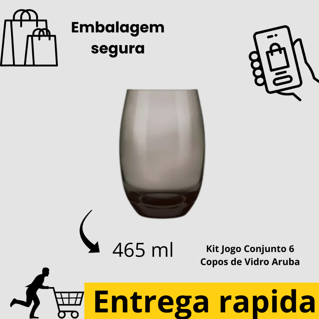 Kit Jogo Conjunto 6 Copos de Vidro Aruba 465ml | Shopee Brasil