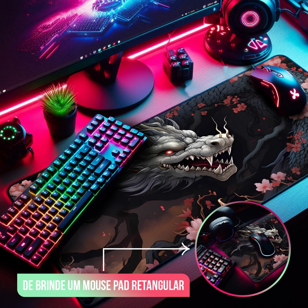 Kit 2 Mouse Pad Gamer Grande 70x35cm Quadrad Ergonômico 24x18cm Borda ...