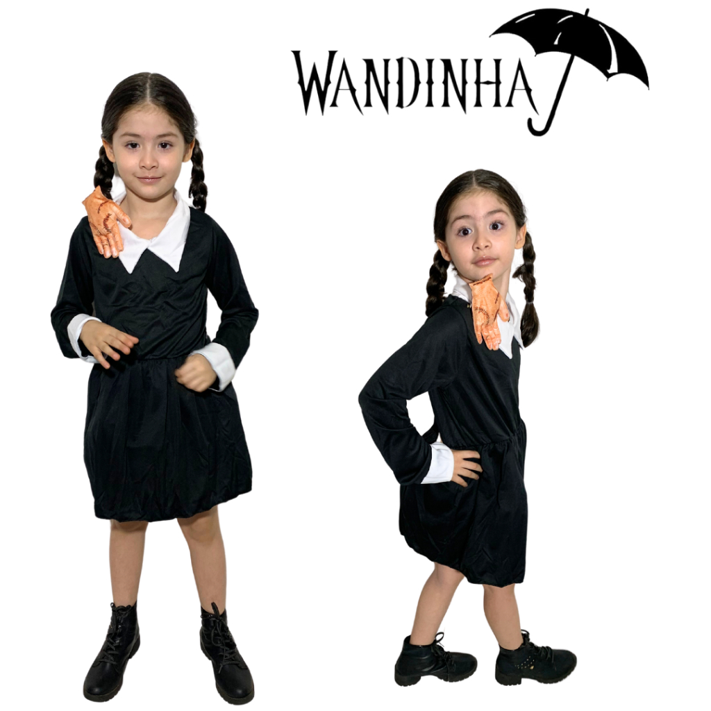 Fantasia Vestido Infantil Roupa Wandinha Familia Addams Super Luxo ...