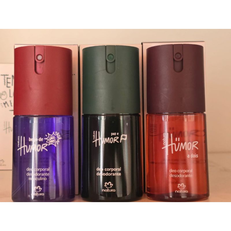 TRIO DEO CORPORAL HUMOR A DOIS +BEIJO DE HUMOR+PAZ E HUMOR 100 ML CADA ...
