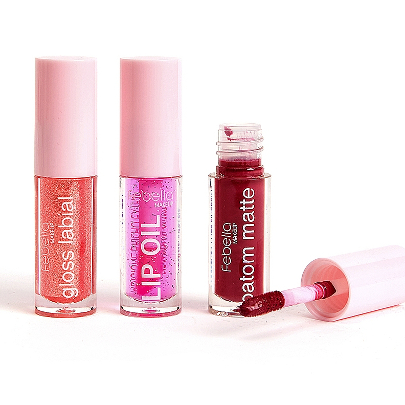 3 Gloss Labial, Lip Oil, Batom Matte Febella, hidratação, brilho ...
