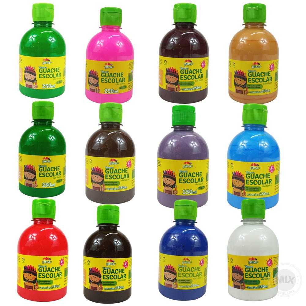 Tinta Guache 250ml Varias Cores Bico Dosador Pote Grande de Tempera ...
