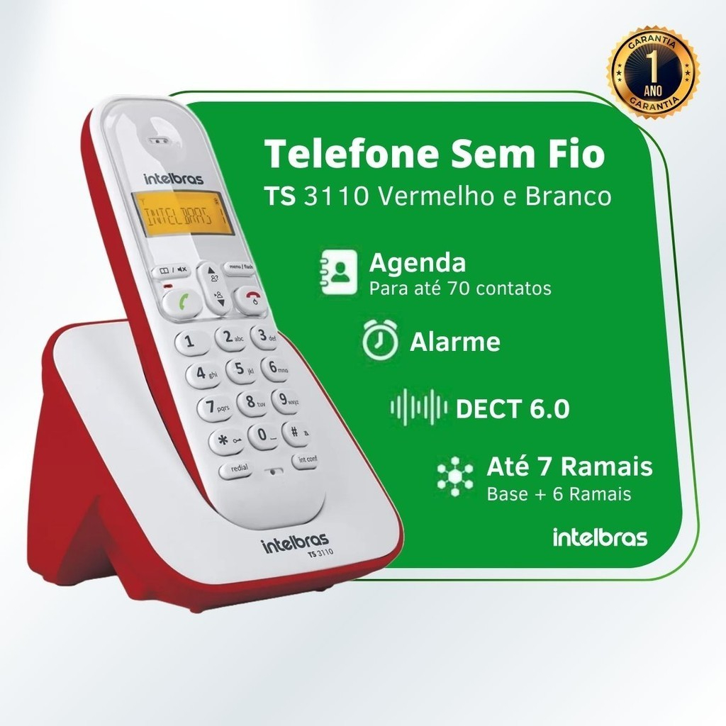 Telefone Sem Fio TS 3110 Vermelho Residencial ou Escritório Com ...