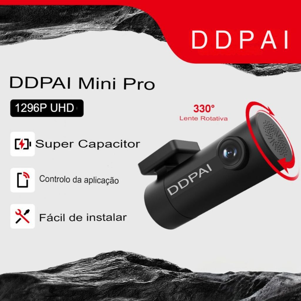Mini Câmera Automotiva DDPAI Mini Pro Dash Cam 1296P Full View HD 140 ...