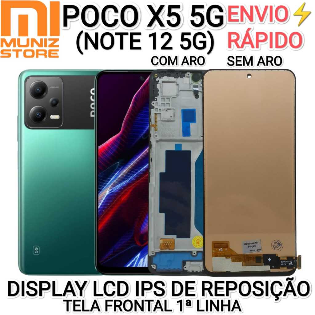 Frontal Poco X5 5G/Redmi Note 12 5G 1°Linha Tela LCD IPS Display Com Moldura ou Sem Aro Encaixe ...