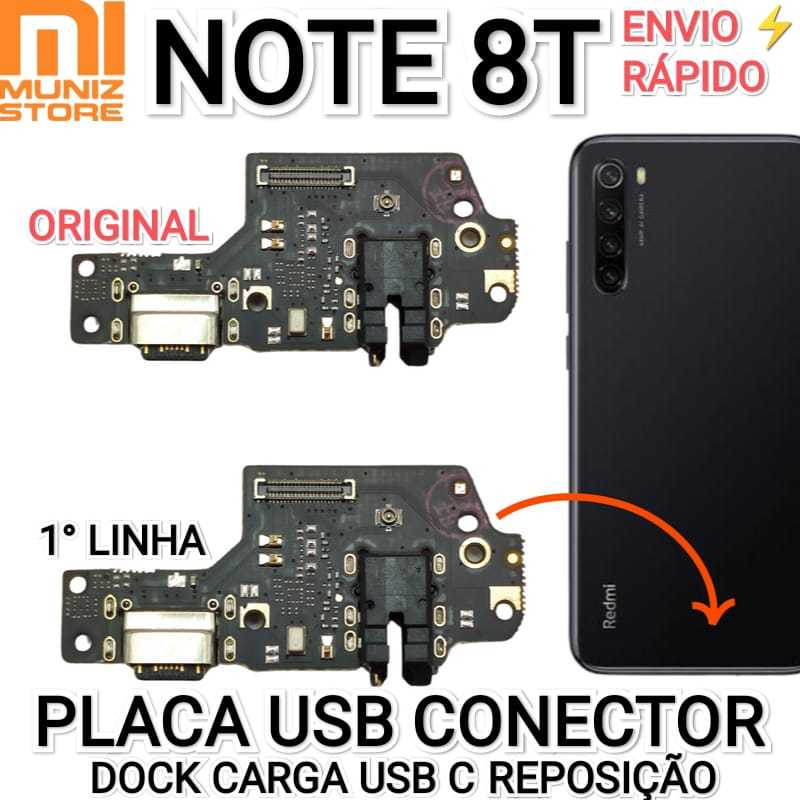 Placa Conector De Carga Redmi Note 8T Turbo USB Tipo C 1° Linha ...