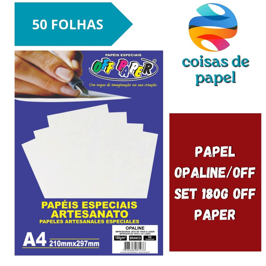 Papel Opaline/Offset A4 180g 50 folhas Branco | Shopee Brasil