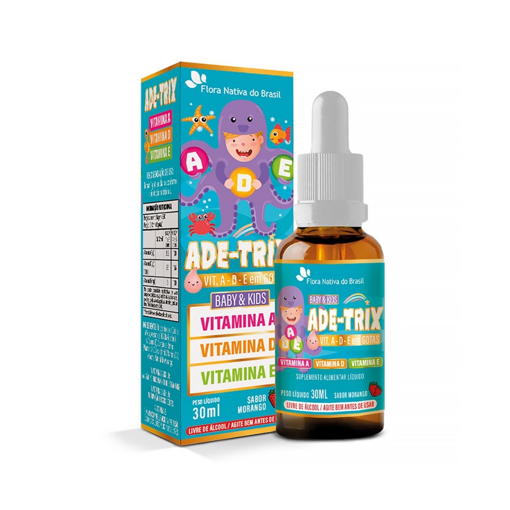 ADE-TRIX Kids Vitaminas A, D, E 30ml - Sabor Morango | Shopee Brasil
