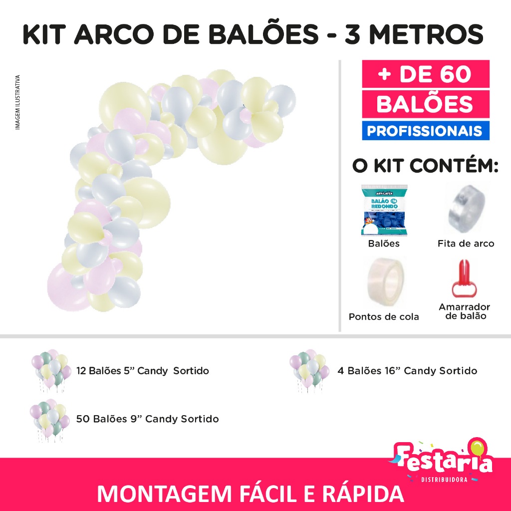 Kit Arco Fácil de Balões Candy Redondo Profissional | Shopee Brasil