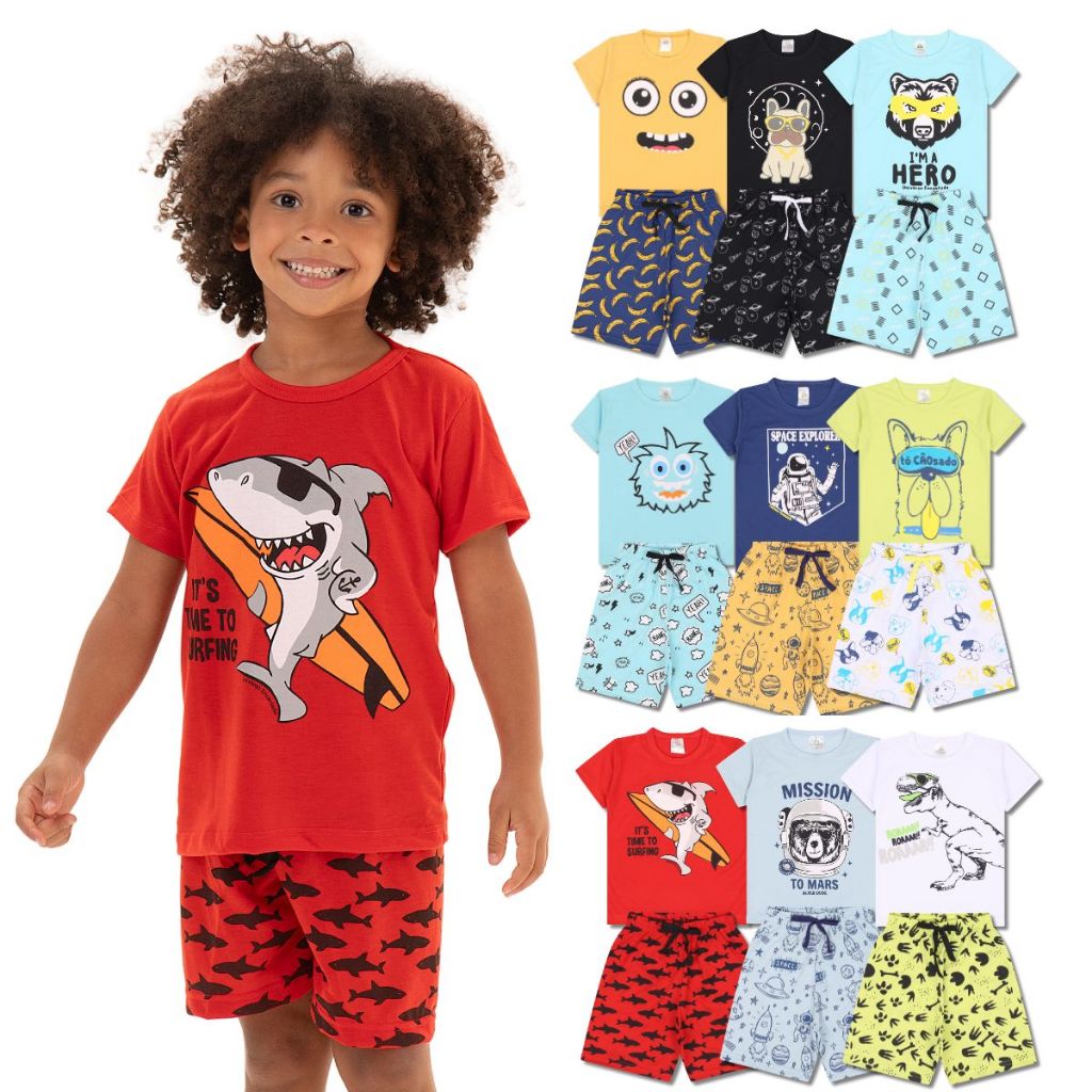 Kit Sortido 4 Peças Pijama Infantil Menino Manga Curta 1 Ao 10 - 2 ...