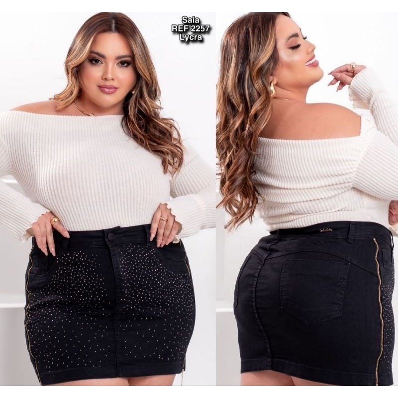 Saia jeans feminina plus size. | Shopee Brasil